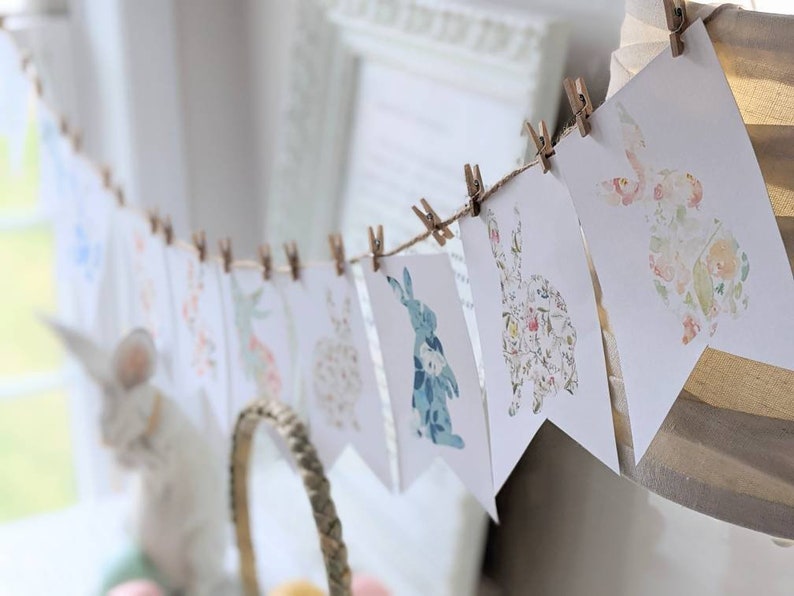 Spring Easter Botanical Bunny Banner - Printable Banner Flag, Instant ...