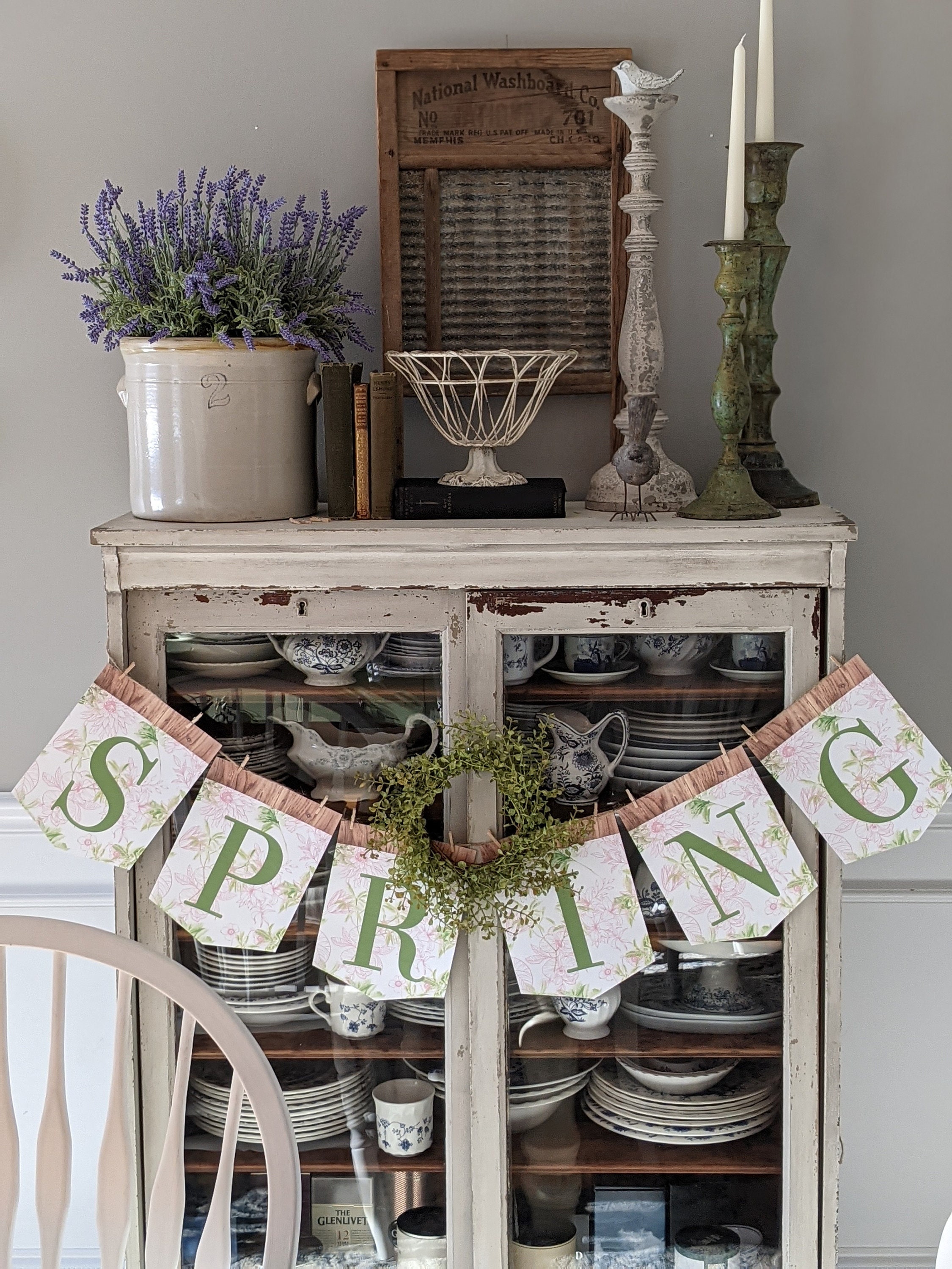 Spring Watercolor Flower Banner With Faux Wood - Printable Banner Flag ...