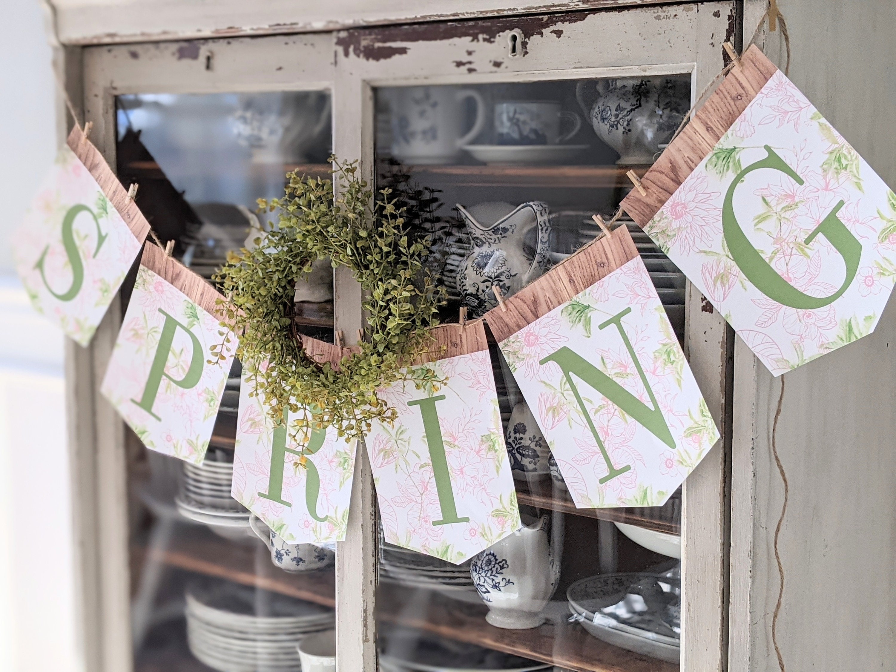 Spring Watercolor Flower Banner With Faux Wood - Printable Banner Flag ...