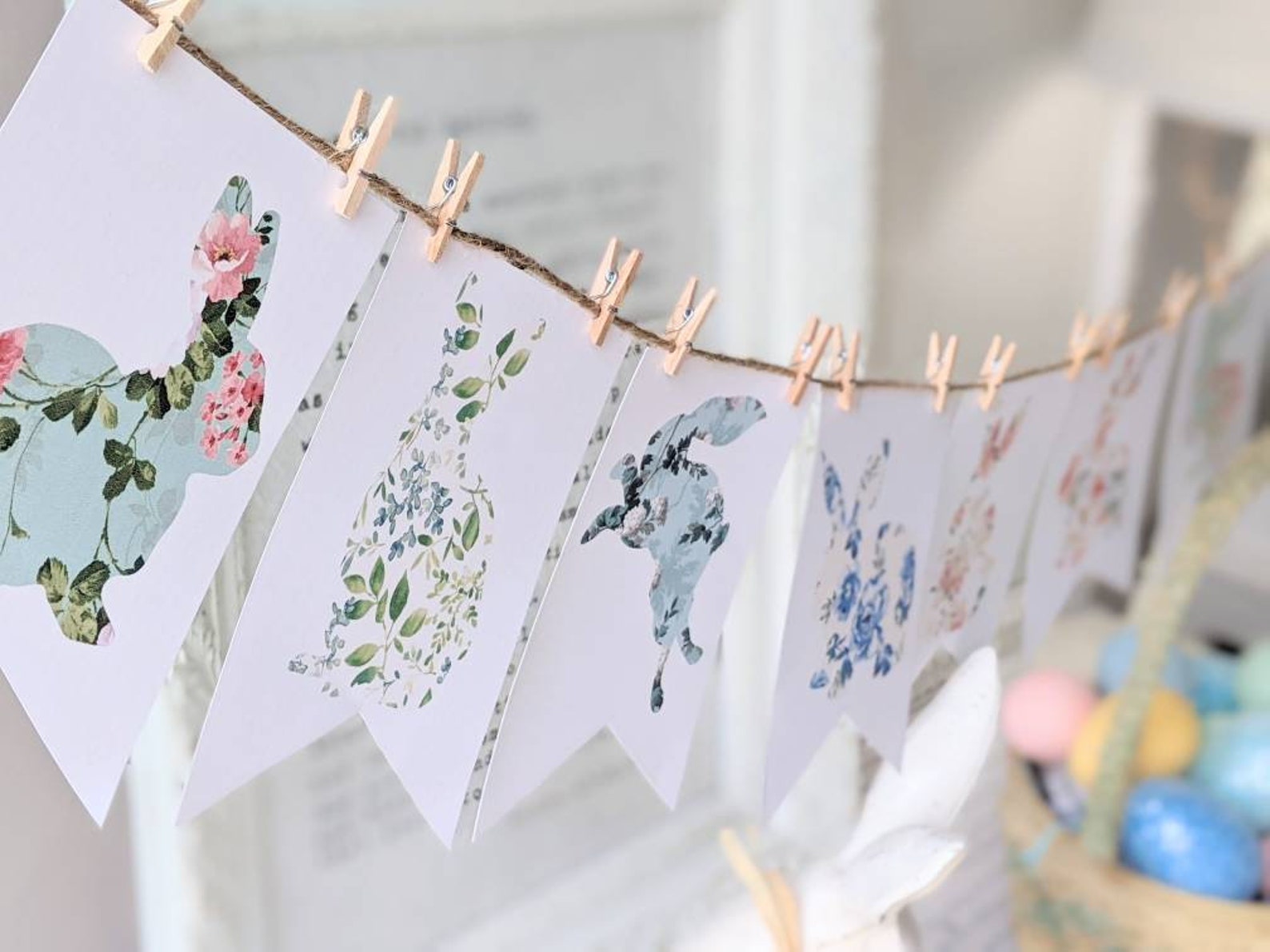 Spring Easter Botanical Bunny Banner - Printable Banner Flag, Instant ...