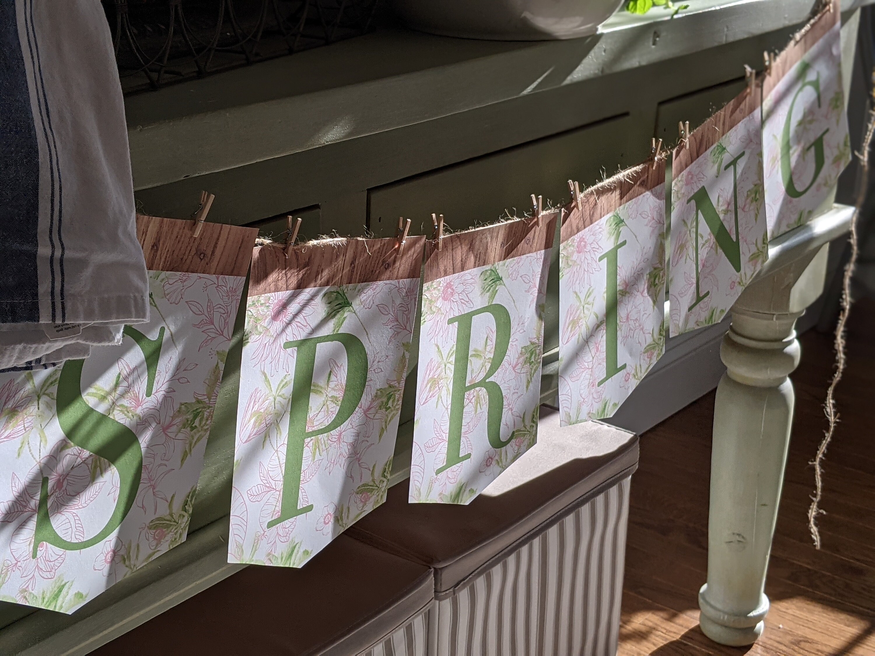 Spring Watercolor Flower Banner With Faux Wood - Printable Banner Flag ...