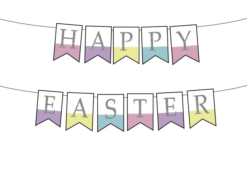 Spring Easter Color Block Banner - Printable Banner Flag, Instant Party ...