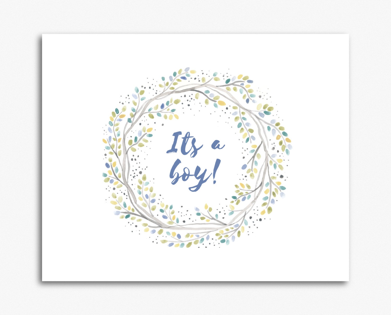 Printable It's a Boy Expecting Cards - Delicate Garland Wreath ...