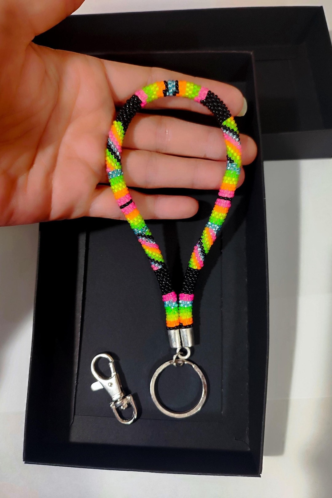 Neon Beaded Keychain Wristlet: Handmade Purse Charm - Etsy