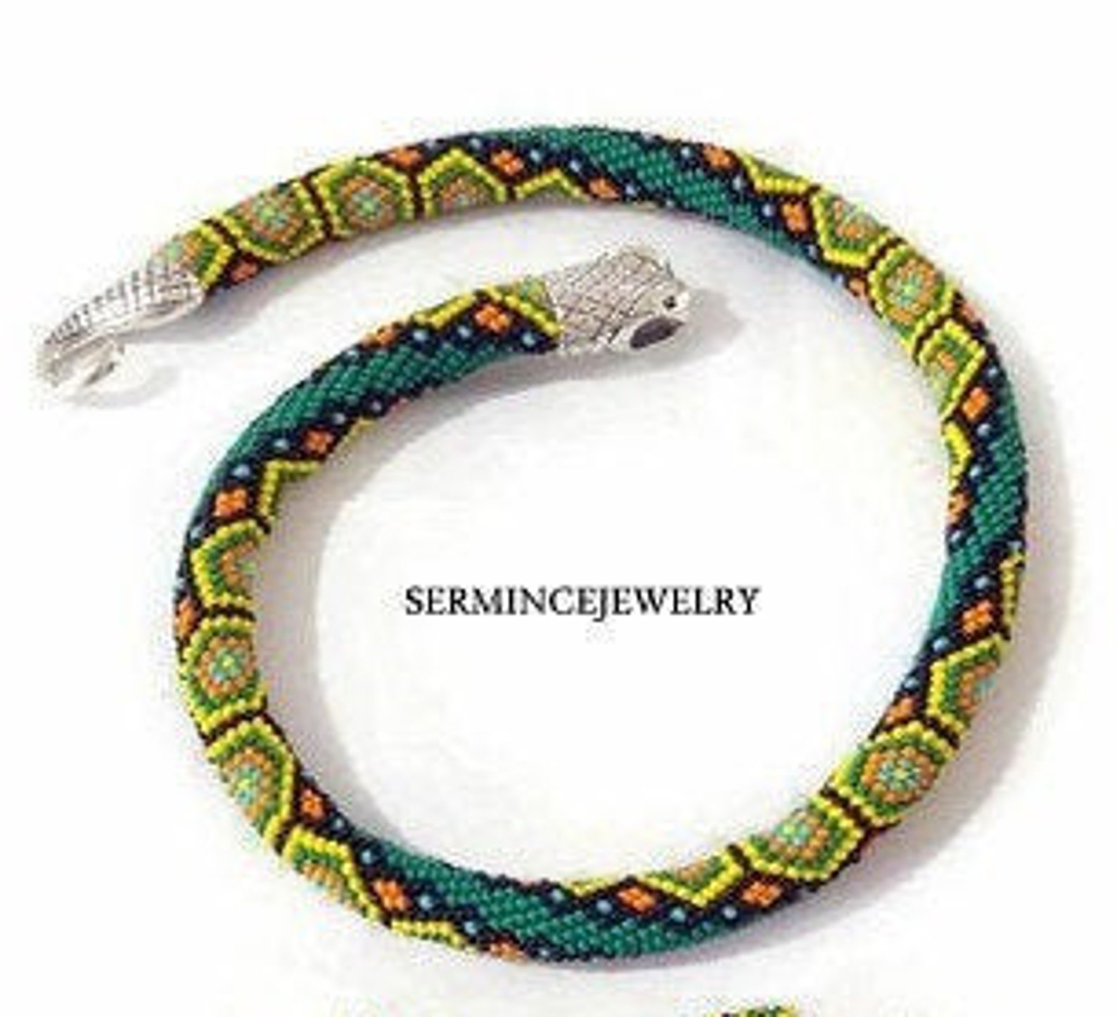 Snake Skin Bead crochet necklace / Beaded Crochet Necklace / | Etsy