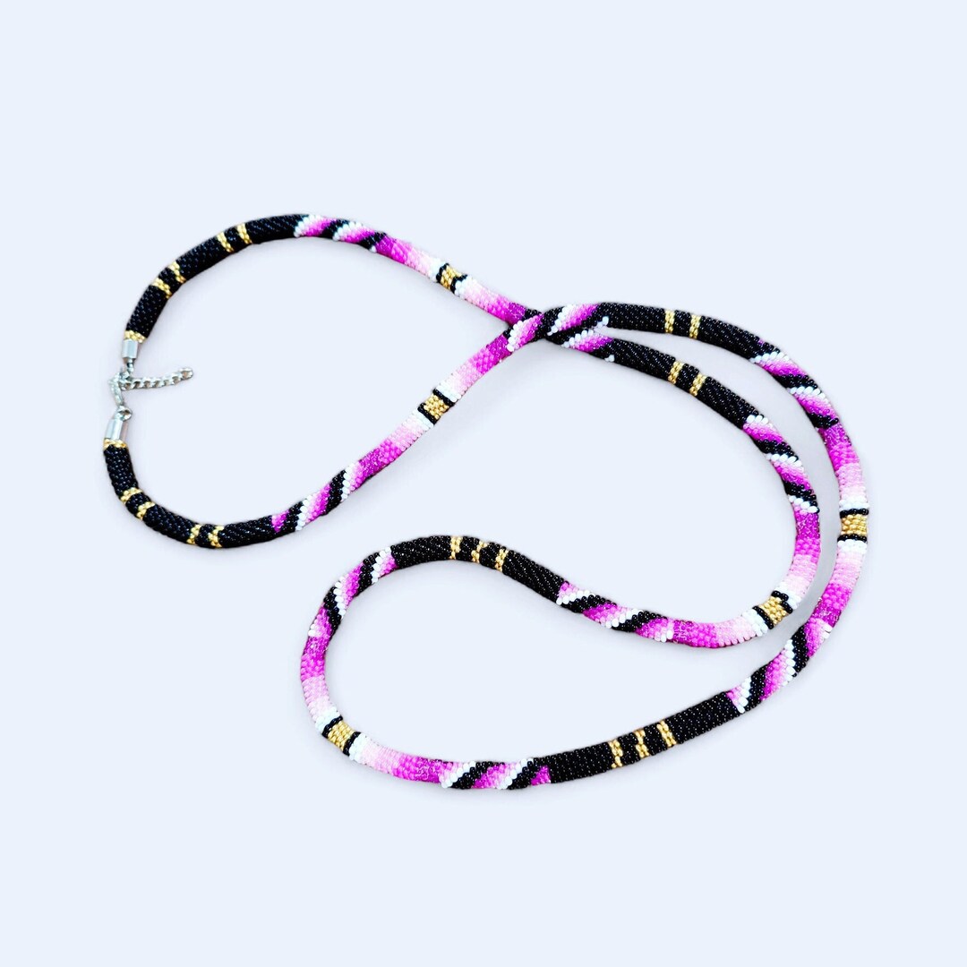 Pink Beaded Necklace: Native American Style, Extra Long Necklace ...