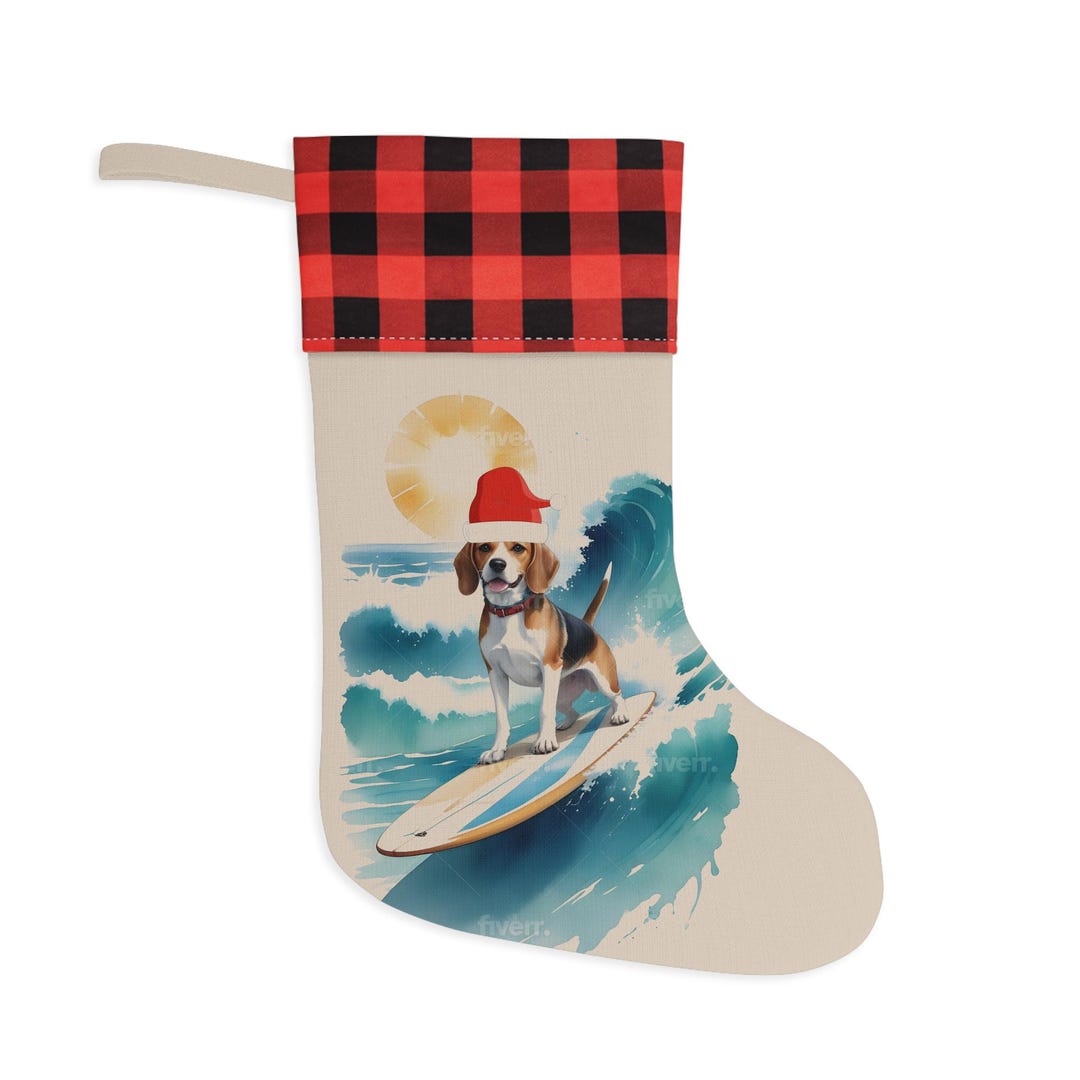 Santa Beagle Surfing Christmas Stocking - Etsy