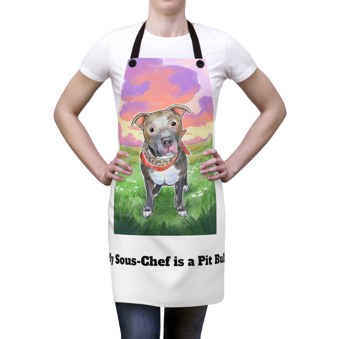 Pit Bull Design Watercolor Apron, Charming Pet-inspired Kitchen Wear ...