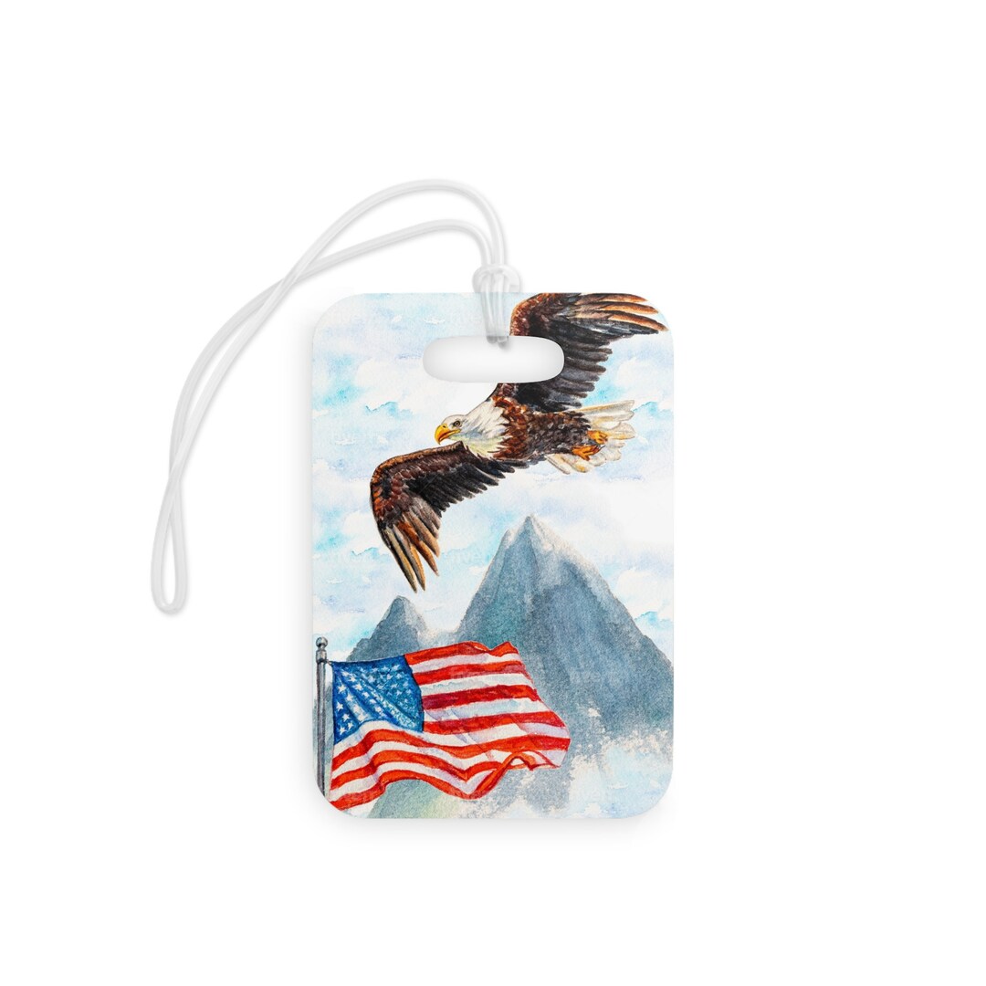 Watercolor American Flag and Bald Eagle Luggage Tag - Etsy