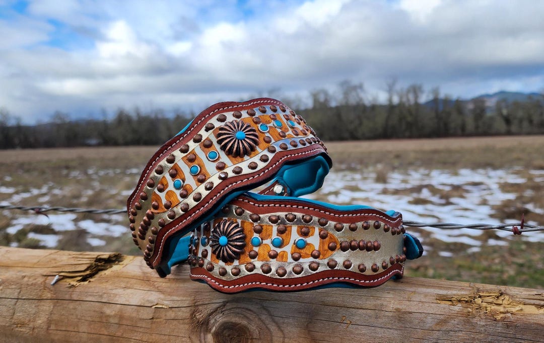 Cairo Turquoise , Padded Leather Collar, Western Styled, 2 Inch Wide ...