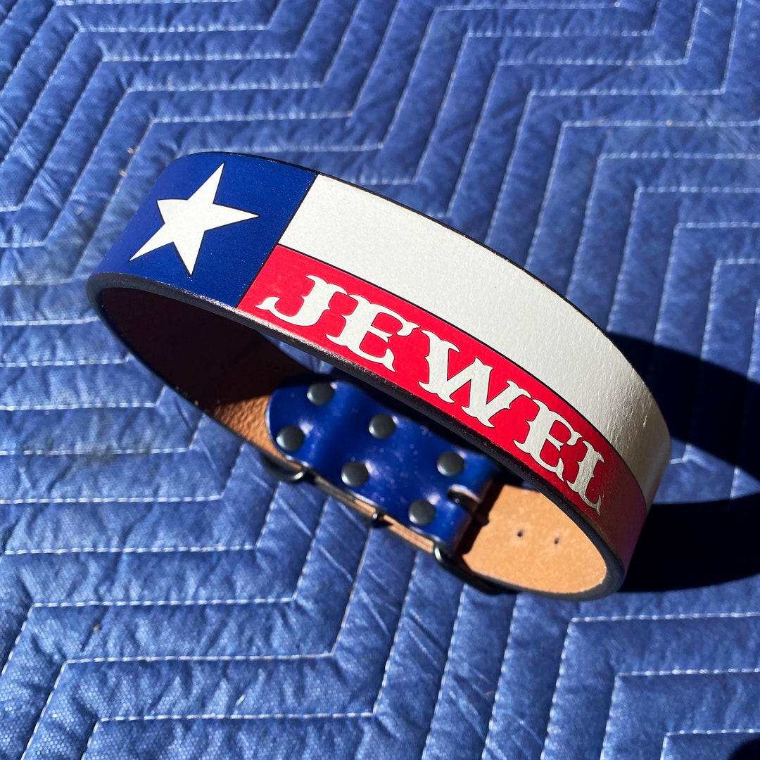 Texas Flag Dog Collar, Your Choice of Leather or Biothane, Personalized ...