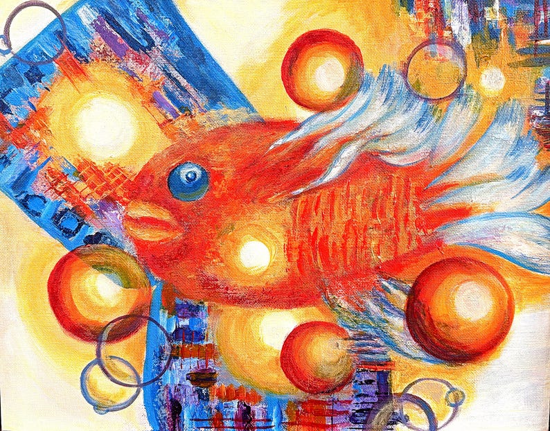 Golden Flow – Abstract Goldfish Acrylic Painting | Contemporary Modern ...