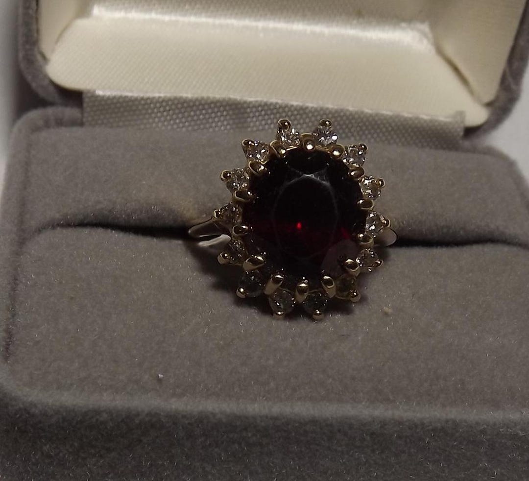 Estate 14kt Size 6 Yellow Gold Garnet and Diamond Ring, 2.25 Carat ...