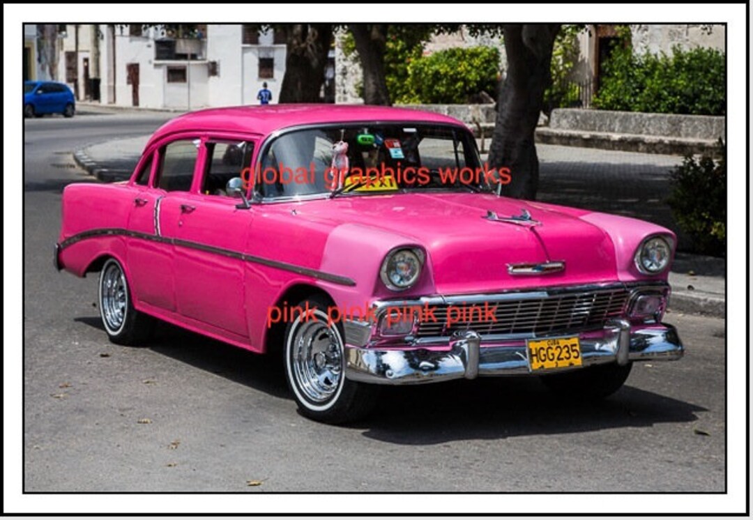 Digital Print Vintage 2-tone Pink Car - Classic Cars of Cuba - Etsy