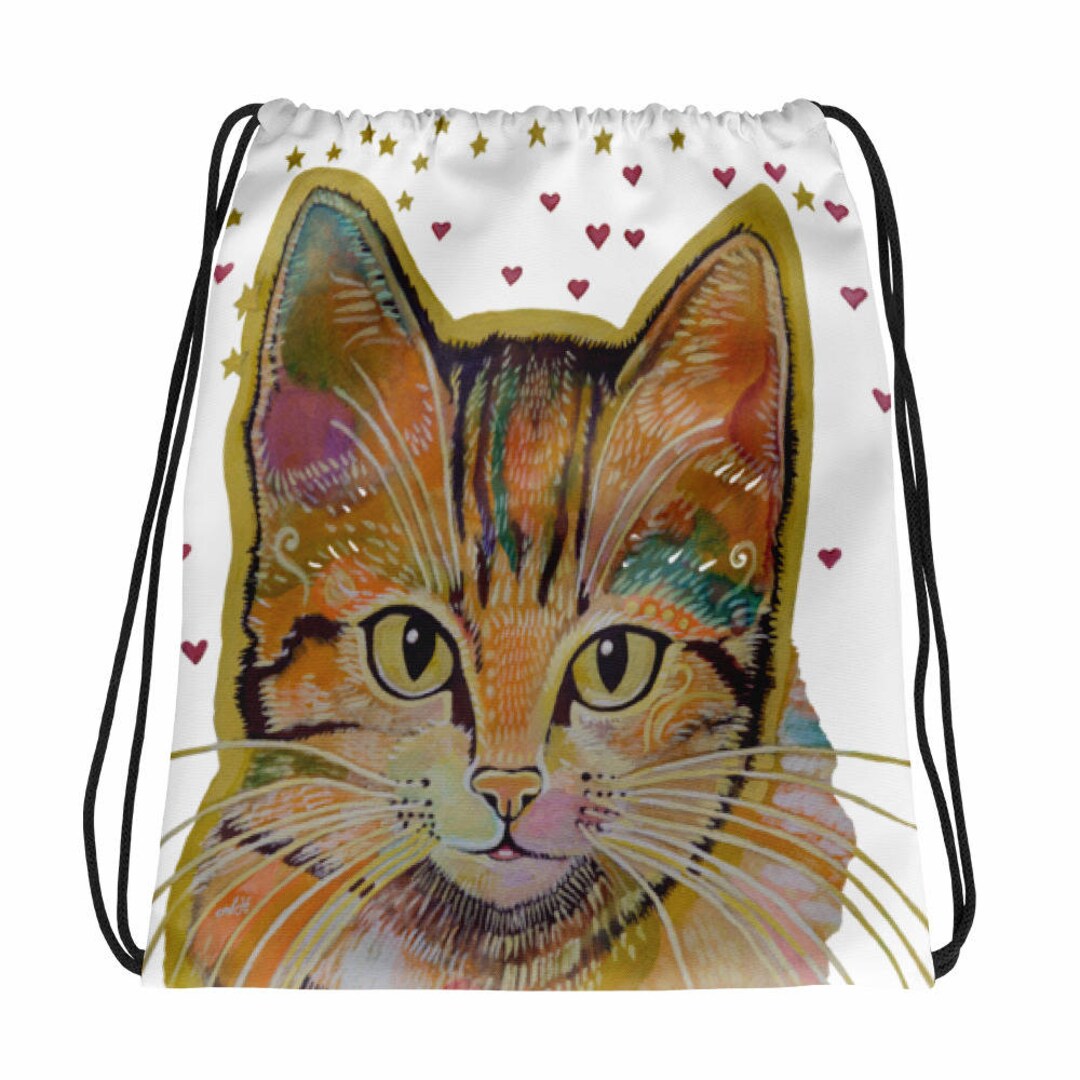 Watercolor Art Cat Cinch Sack, Rainbow Cat Backpack, Cat Yoga Bag - Etsy
