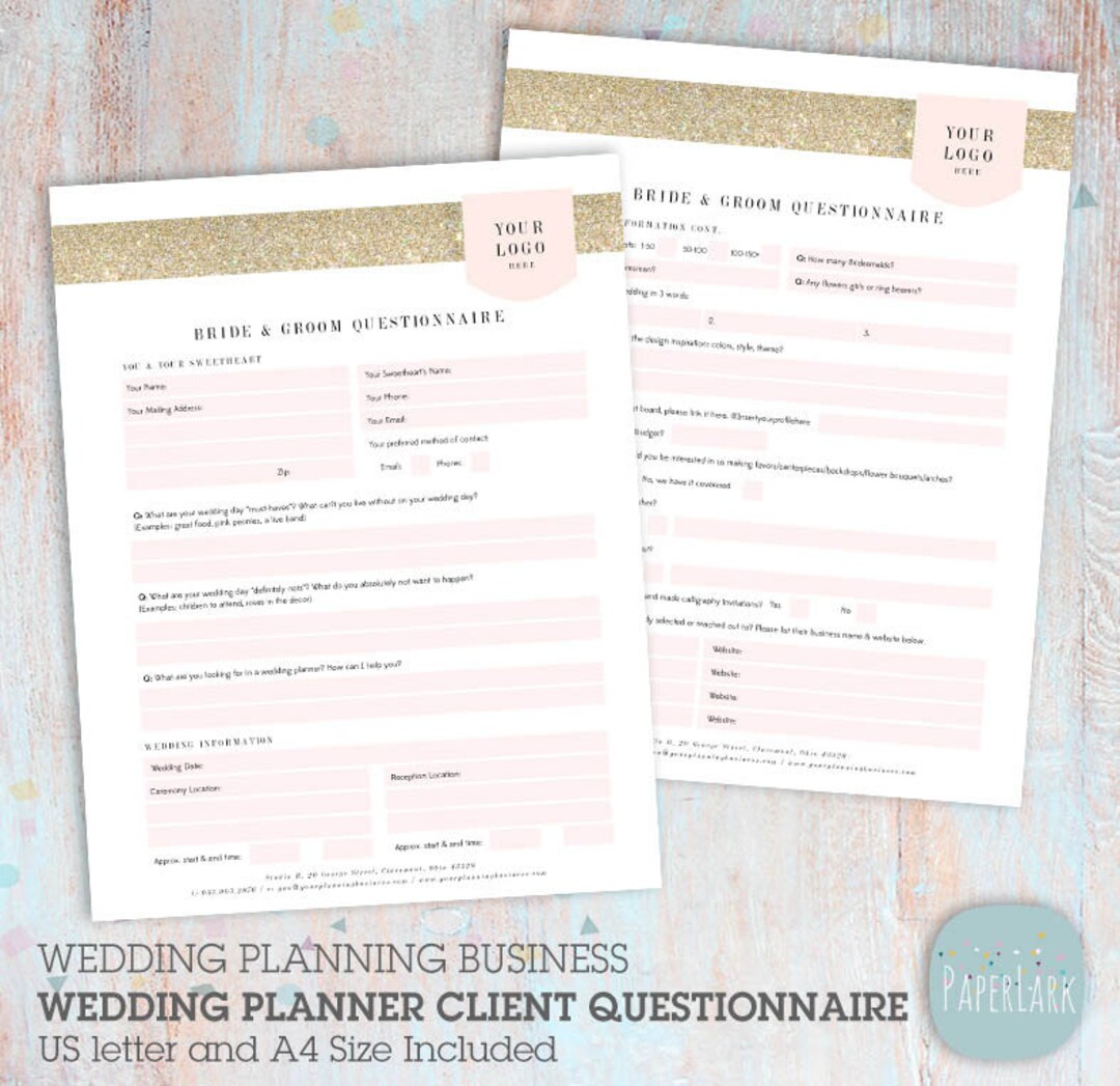 Wedding Planner Client Questionnaire - Photoshop Template - NG039 - Etsy