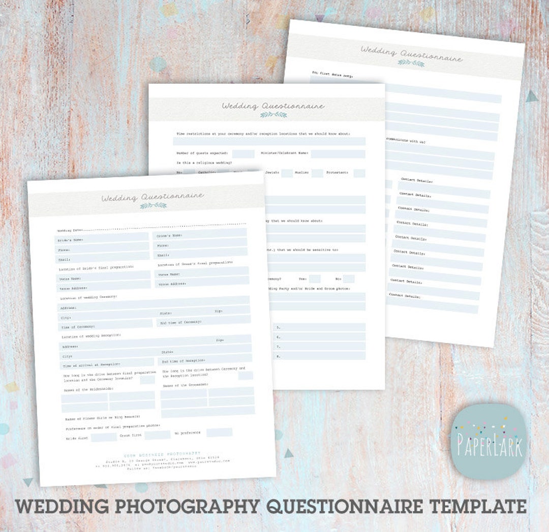 Wedding Photography Questionnaire Photoshop Template - NG037 - INSTANT ...