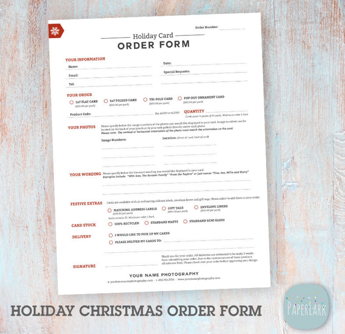 Christmas Card Order Form Photoshop Template VG009 - Etsy