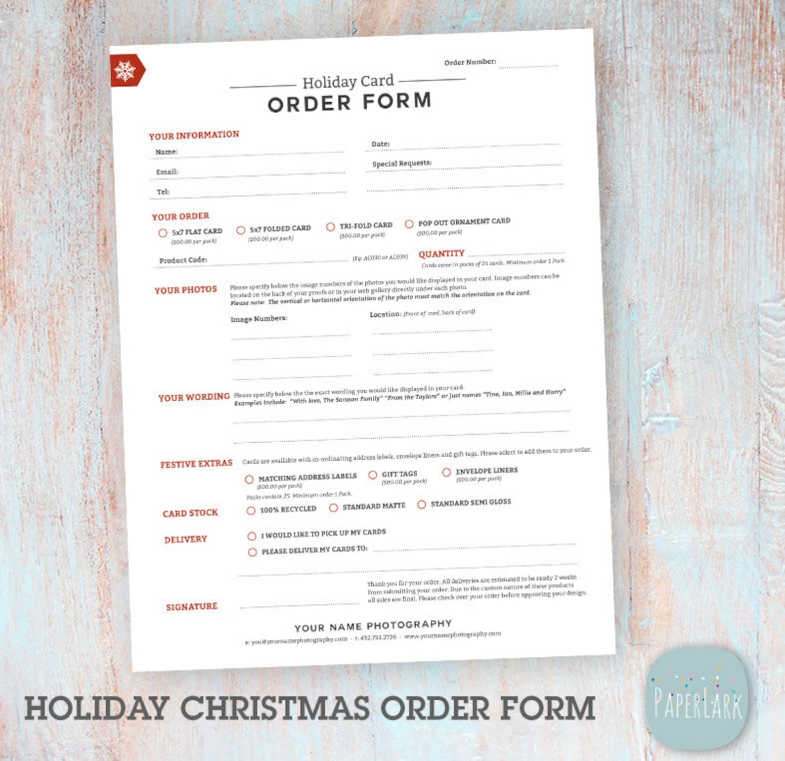 Christmas Card Order Form Photoshop Template VG009 - Etsy