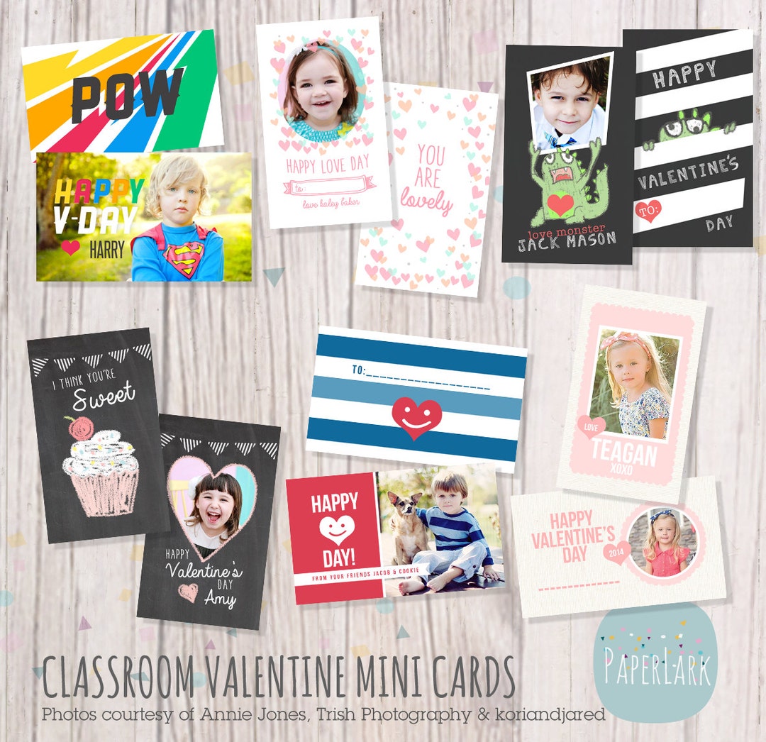 Valentine Classroom Mini Cards Bundle Photoshop Templates AV015 INSTANT ...