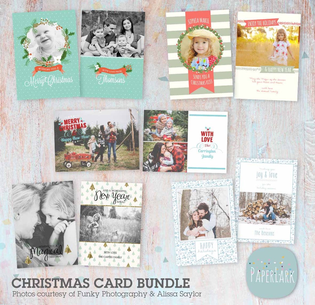 Christmas Card Template Bundle - Photoshop Templates - AC022 - INSTANT ...
