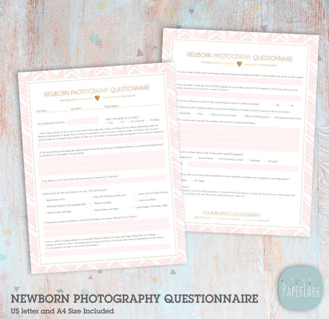 Newborn Photography Questionnaire Client Questionniare Photoshop ...