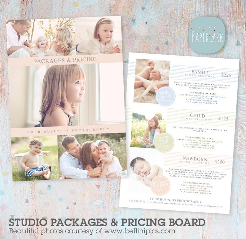 Studio Pricing Packages Marketing Board Photoshop template | Etsy