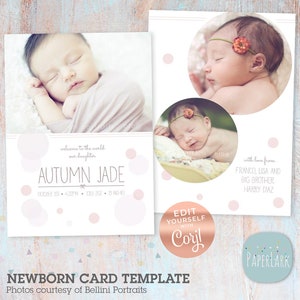 Editable Newborn Card, Newborn Announcement, Birth Template, Newborn ...