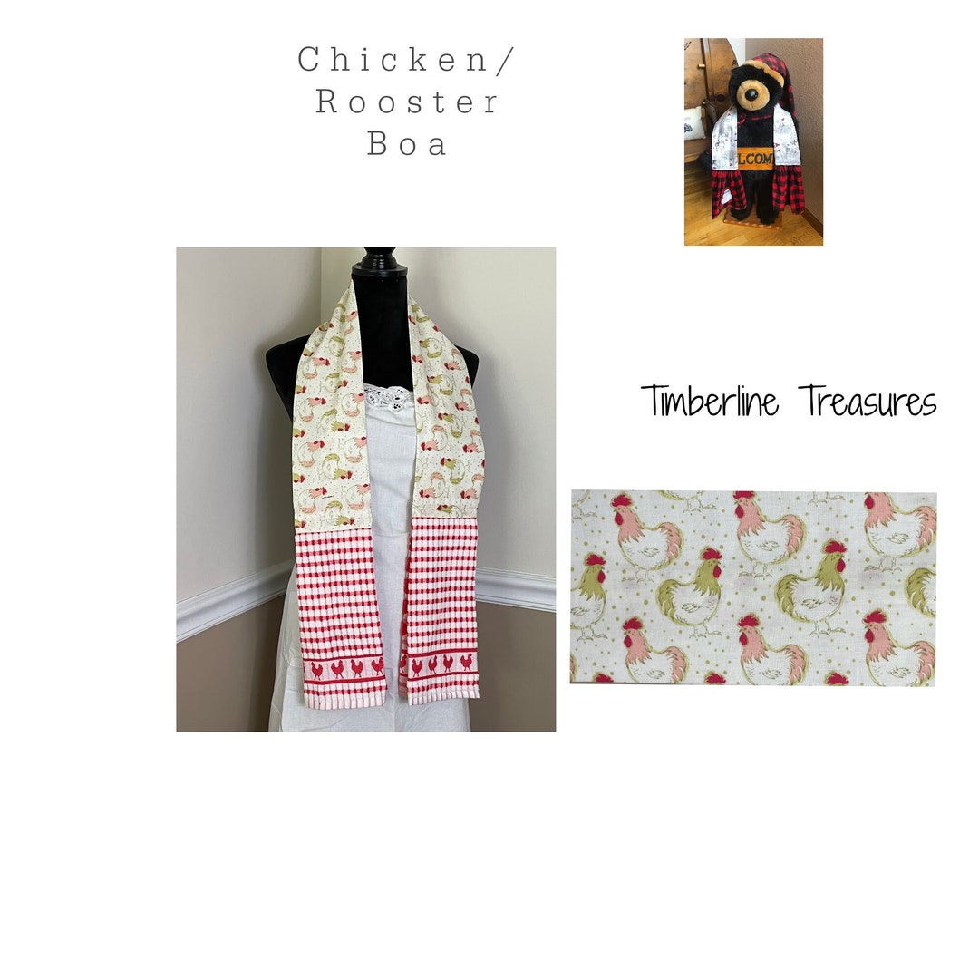 Chicken and Rooster Farm Boa Words Kitchen Scarf Boa, Bakers Boa, Neck ...