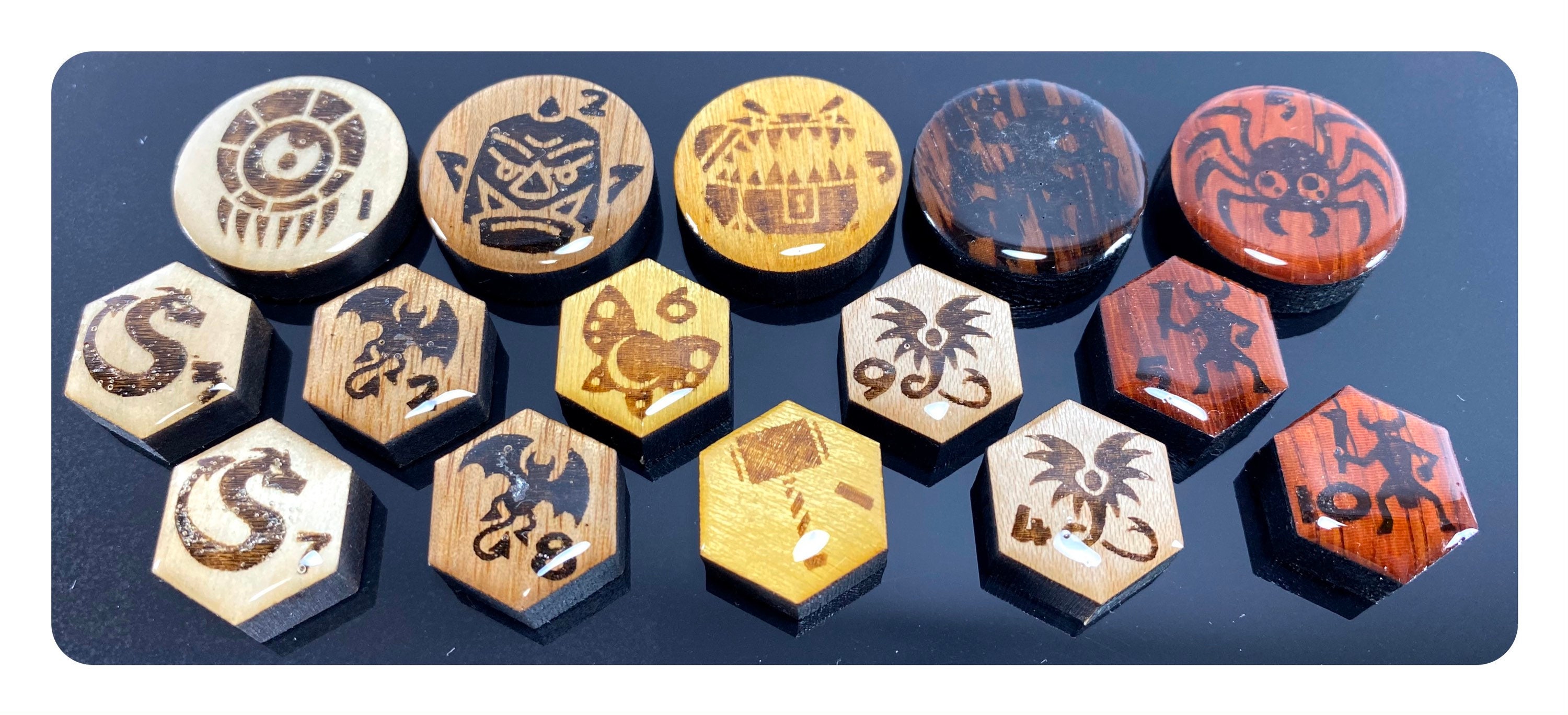 Monster Tokens for RPGs - Engraved Hardwood & Resin