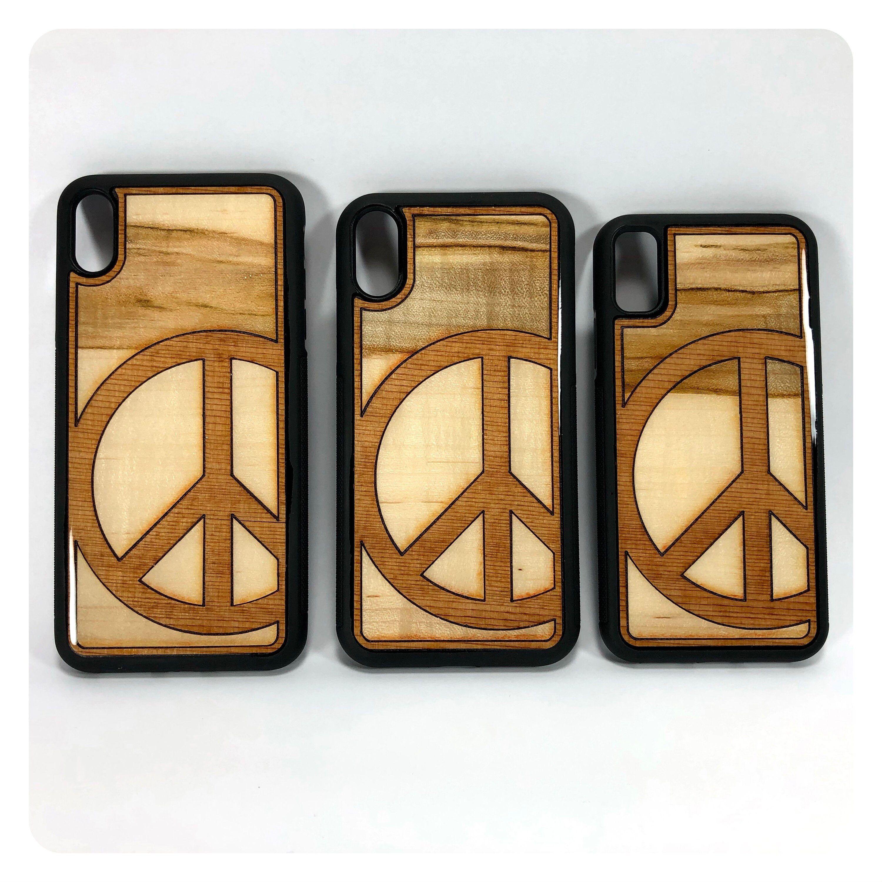 Peace Symbol Wood Inlay iPhone Cover Rubber Case with Resin Topcoat X ...