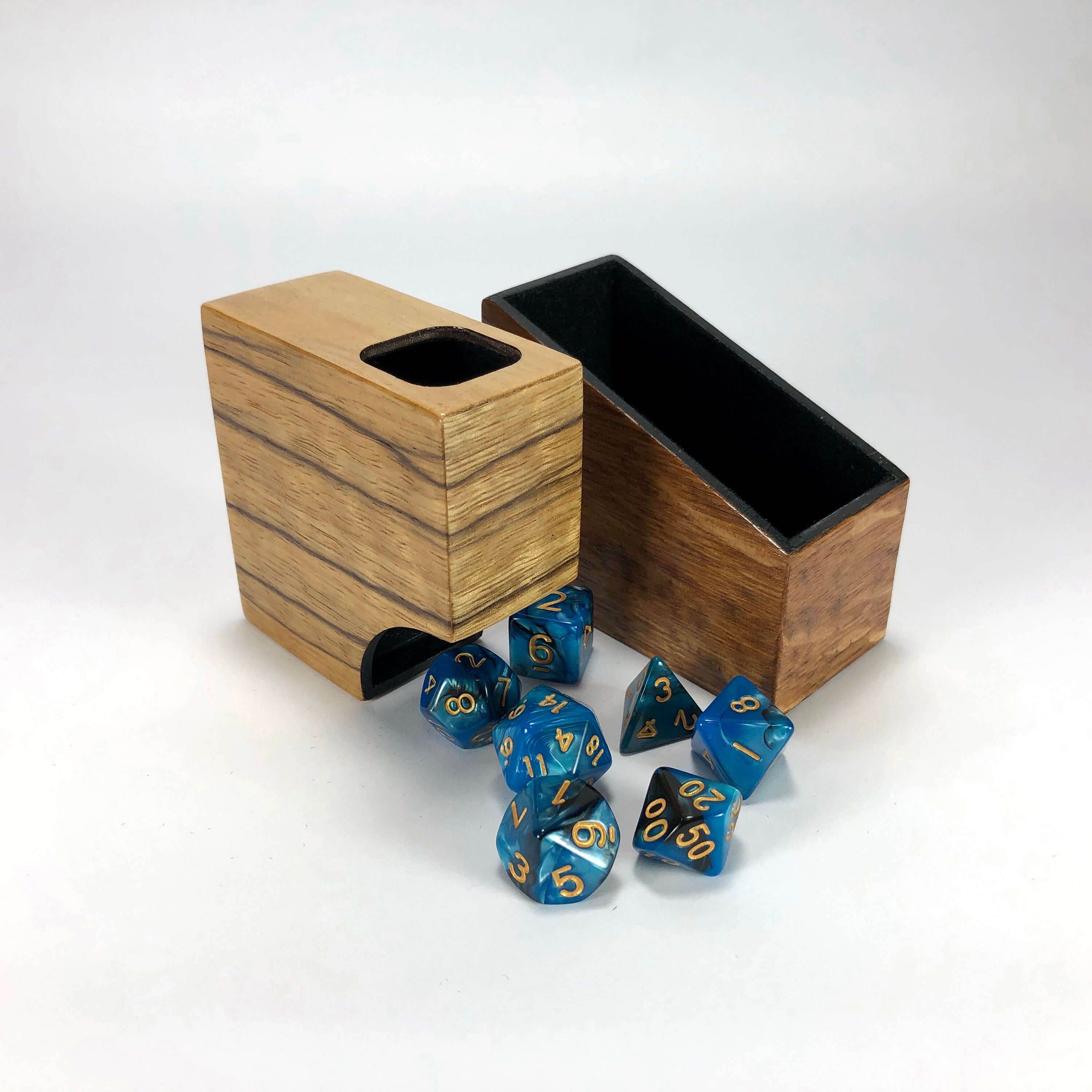 Mini Dice Tower in Black Limba, Avodire and Oak