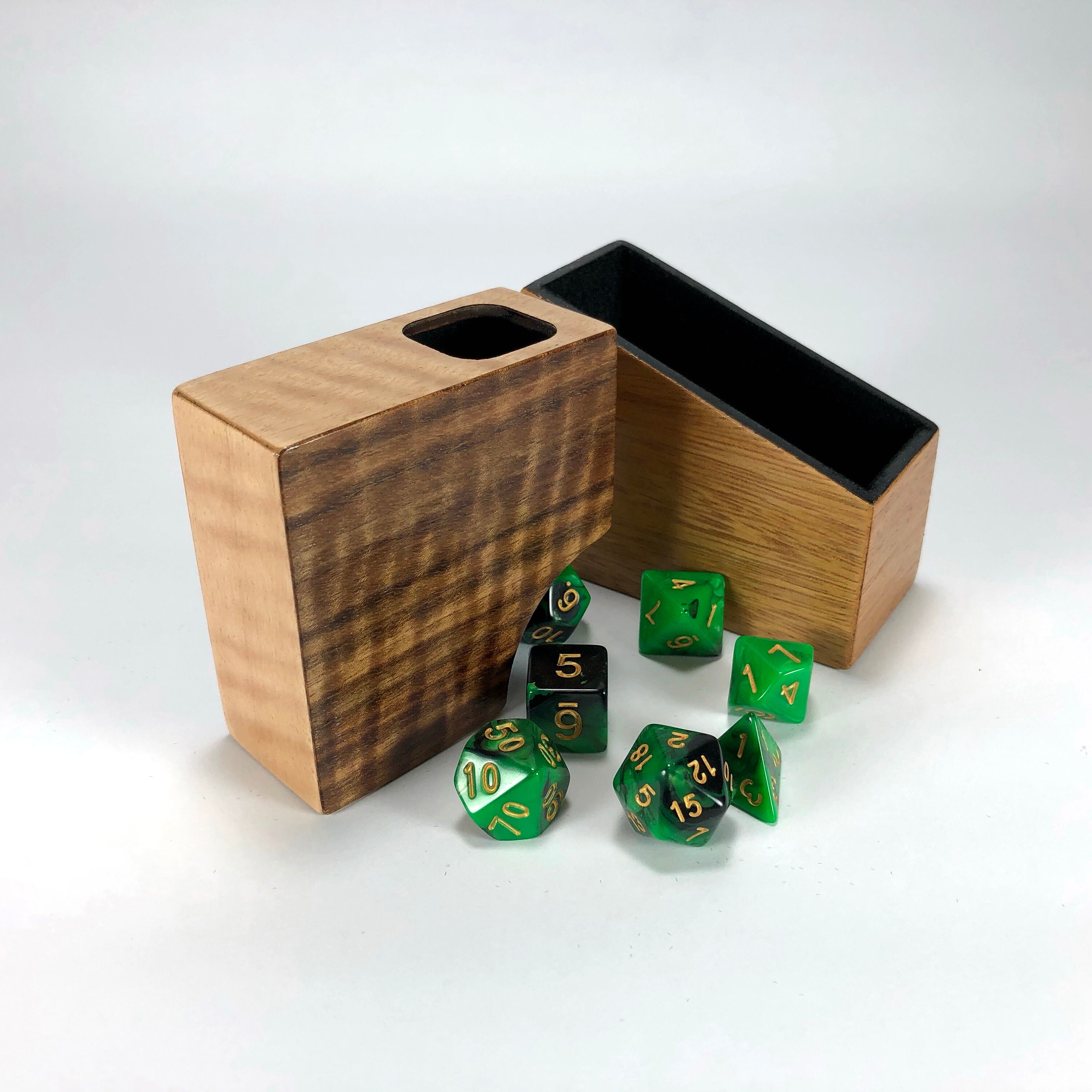 Mini Dice Tower in Curly Etimoe, Anigre and Carajiera