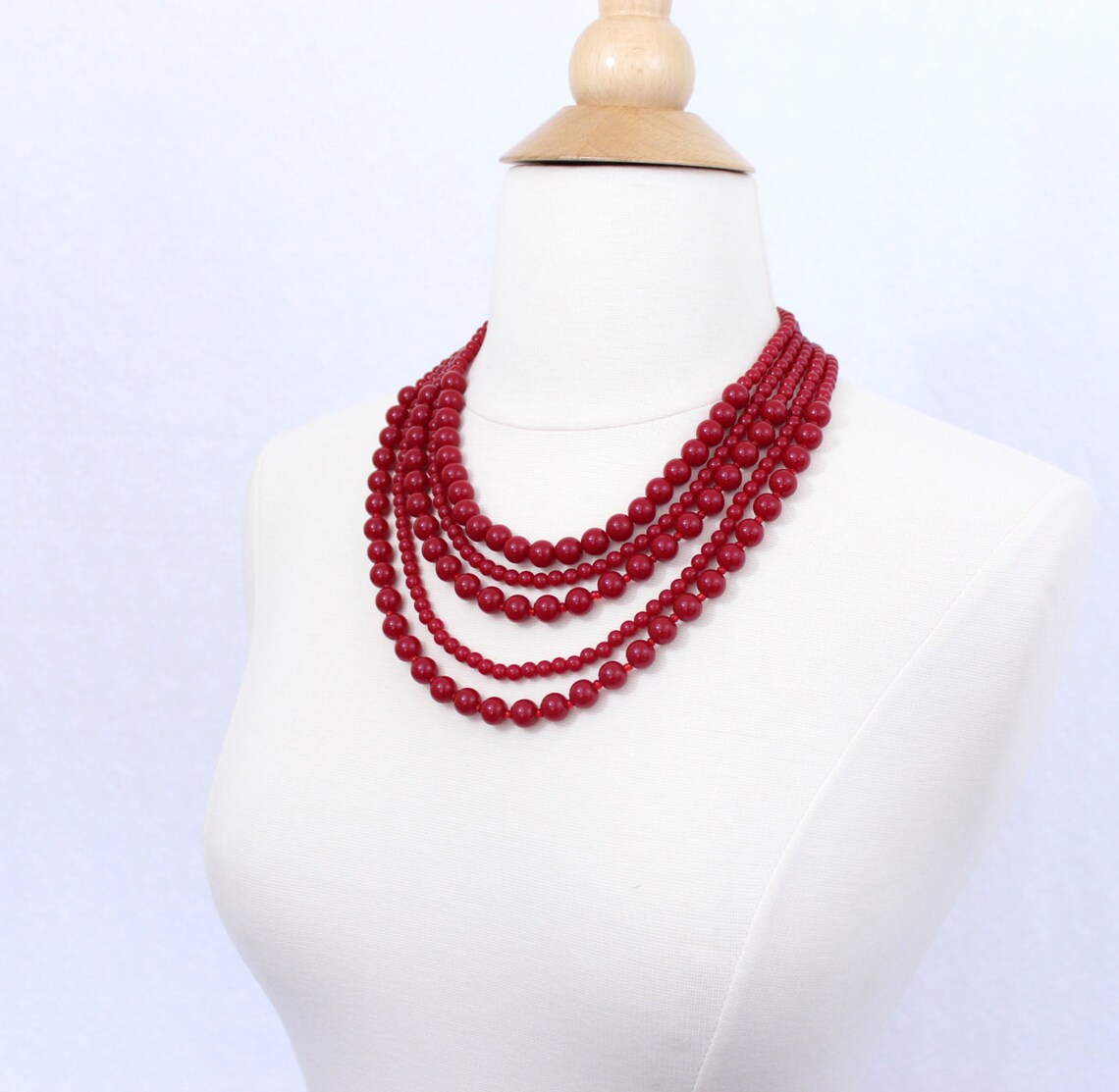Deep Red Layered Statement Necklace Five Strand Necklace - Etsy