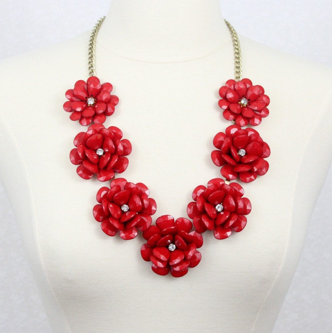 Red Resin Flower Statement Necklace: Rosette Jewelry - Etsy