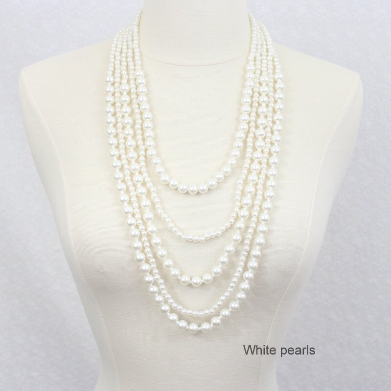 Multi Strand Pearl Statement Necklace Multi Layered Pearl Long - Etsy