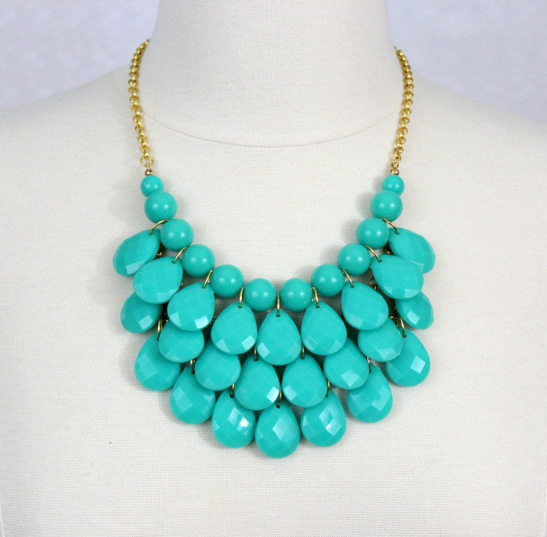 Teal Teardrop Bib Necklace: Chunky Resin Statement Jewelry - Etsy