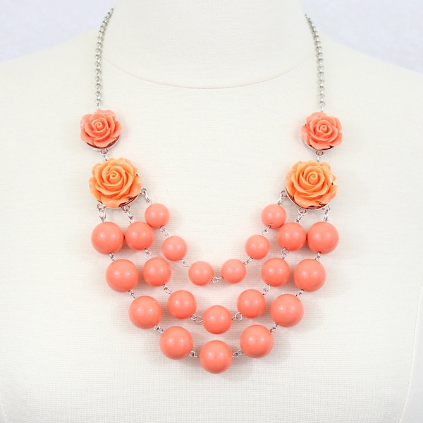 Coral Rose Necklace - Etsy