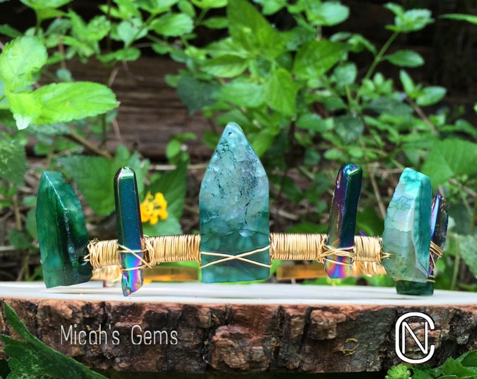 Dyed Agate and Polished Titanium Aura Quartz Crystal Crown / Tiara - Etsy