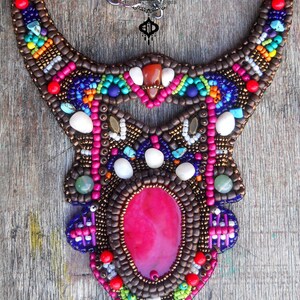 Nomad Tuareg Inspired Bead Embroidery Necklace Tribal Pink Agate ...