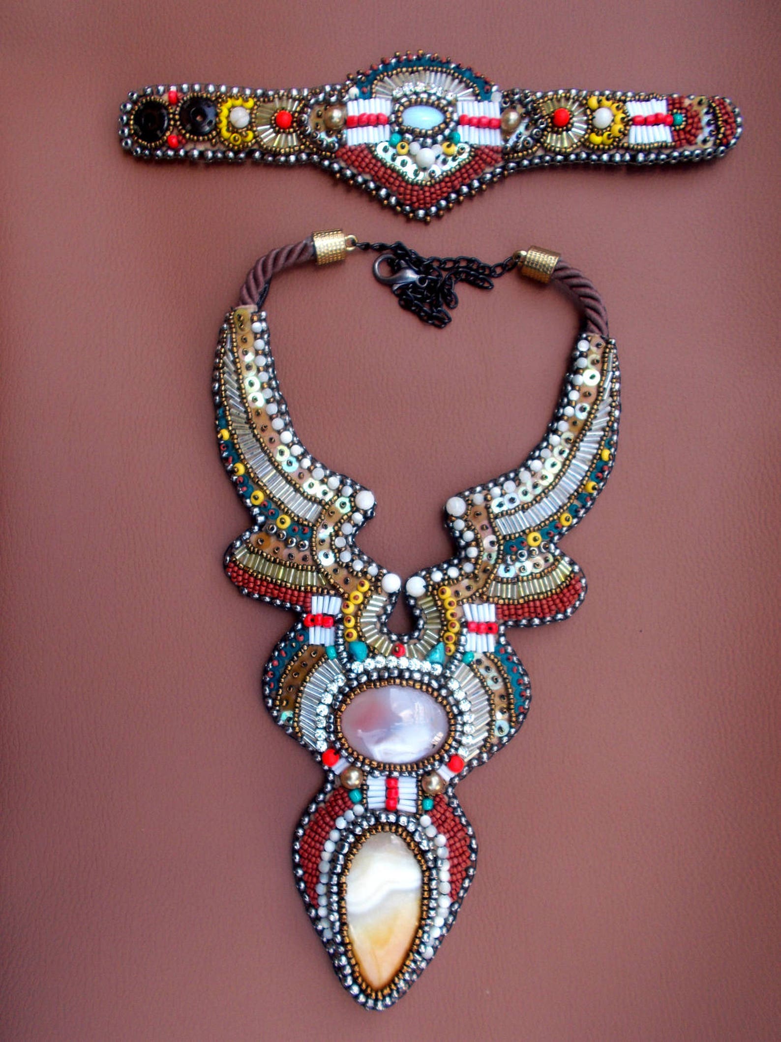 Solar Eclipse Bead Embroidery Necklace Bracelet Set Spring Fashion 2019 ...