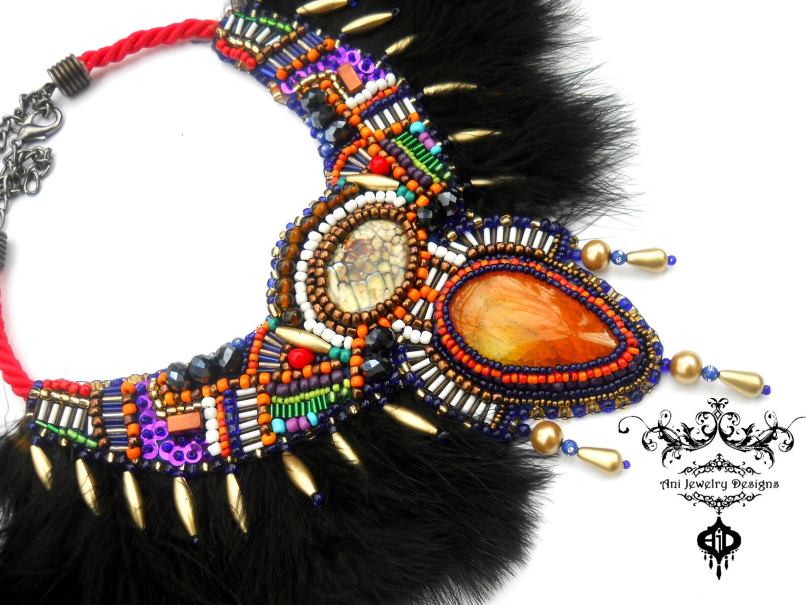 Phoenix Ani Jewelry Design Bead Embroidery Necklace Unique Bib Handmade ...