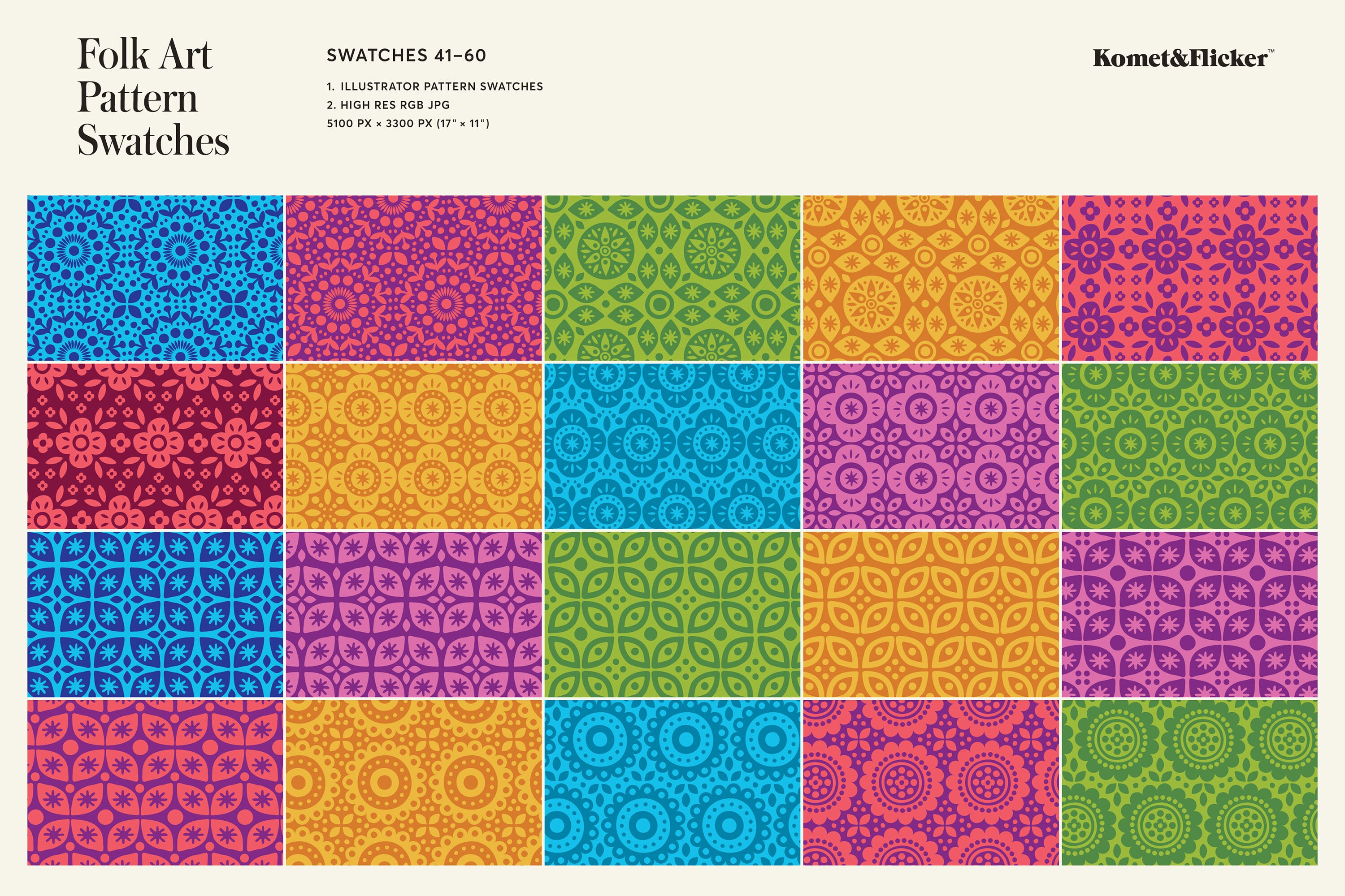 Folk Art Pattern Swatches With 100 Hand-drawn Seamless Patterns for ...