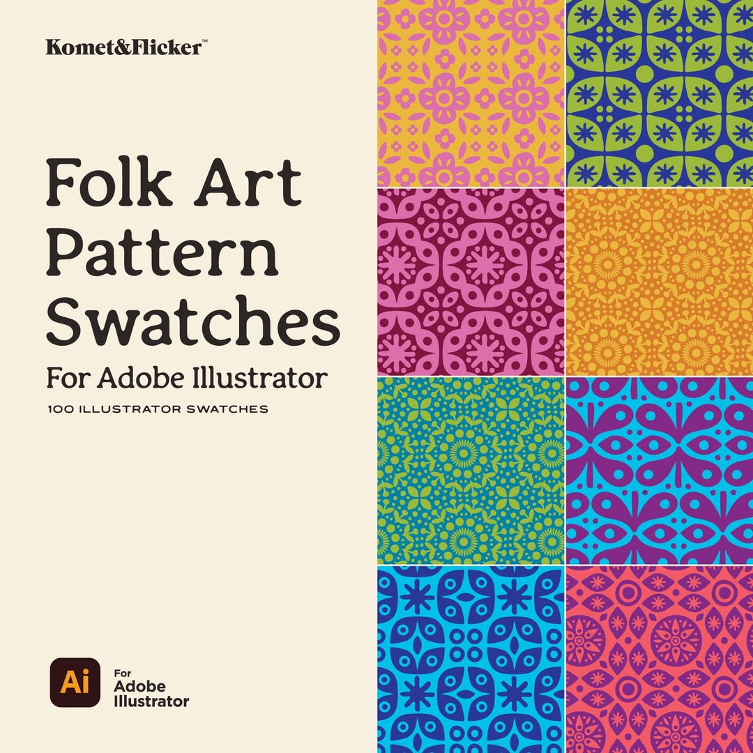 Folk Art Pattern Swatches With 100 Hand-drawn Seamless Patterns for ...