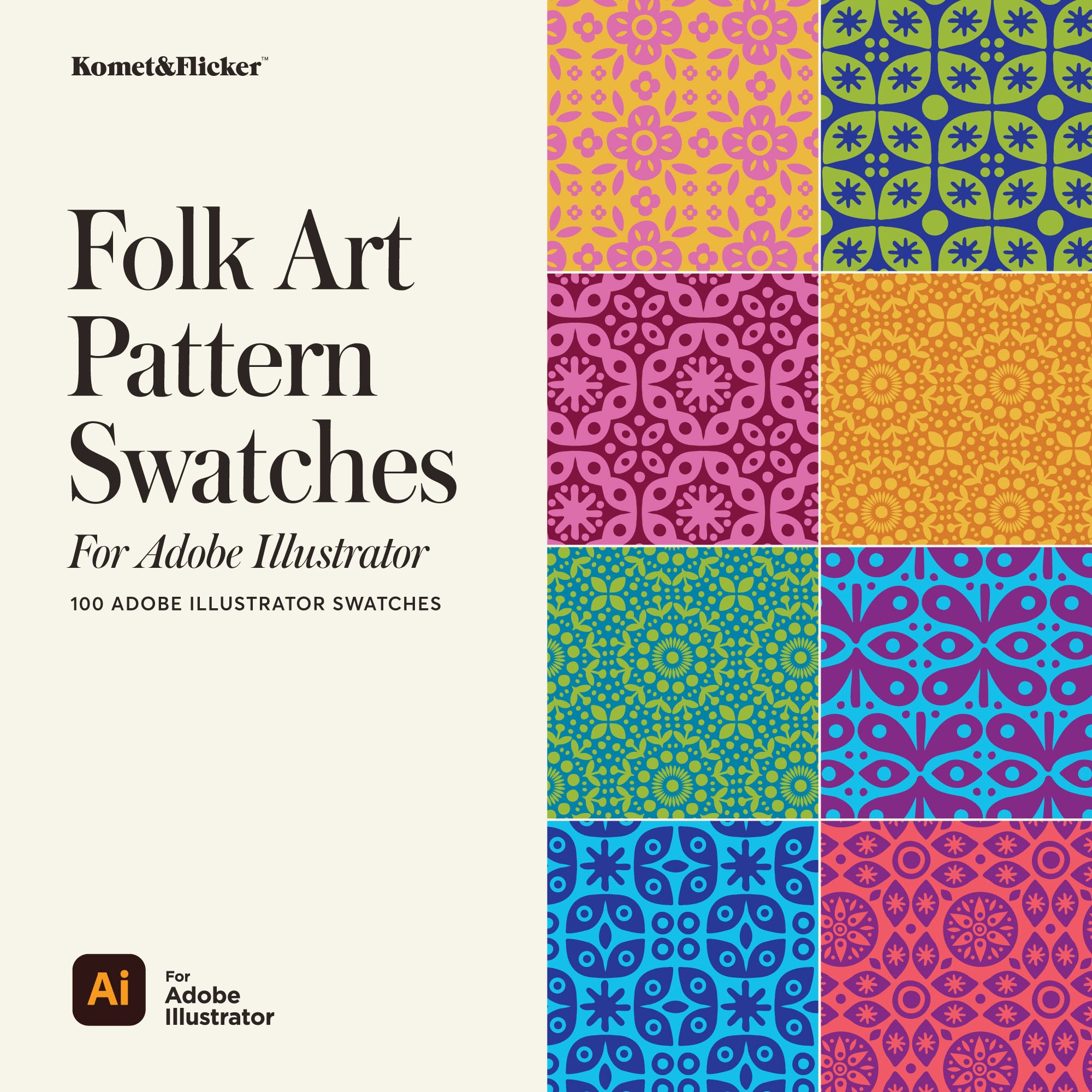 Folk Art Pattern Swatches With 100 Hand-drawn Seamless Patterns for ...