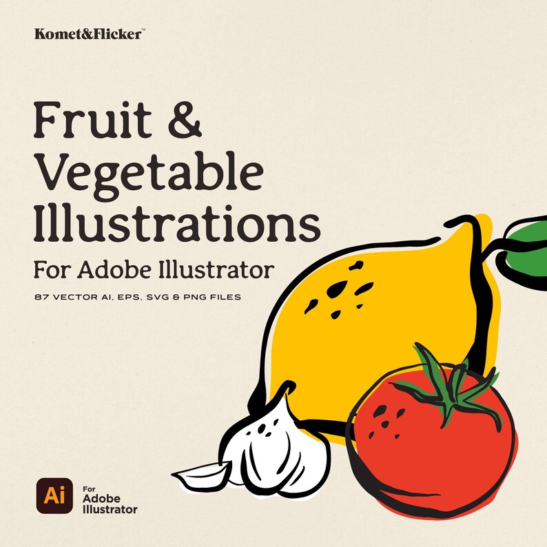 Fruit & Vegetable Vector Illustrations for Adobe Illustrator - Etsy