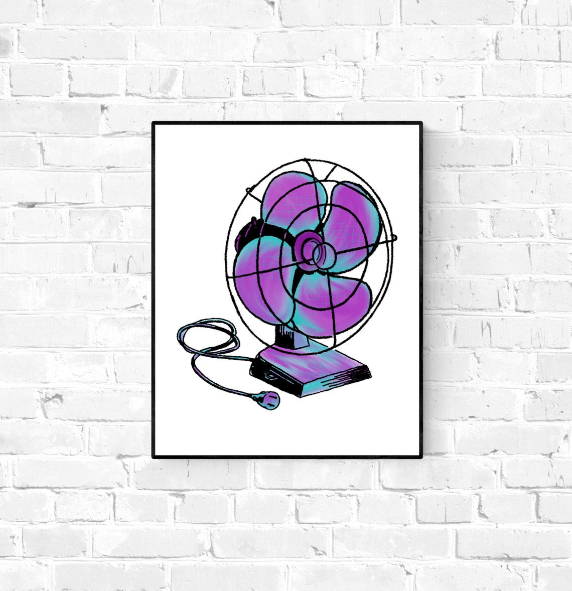 Retro Fan, Watercolor and Ink, Watercolor Fan, Retro Decor, Digital Art ...