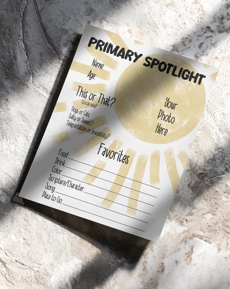 Primary Spotlight Printable | LDS Sharing Time (digital Download) - Etsy