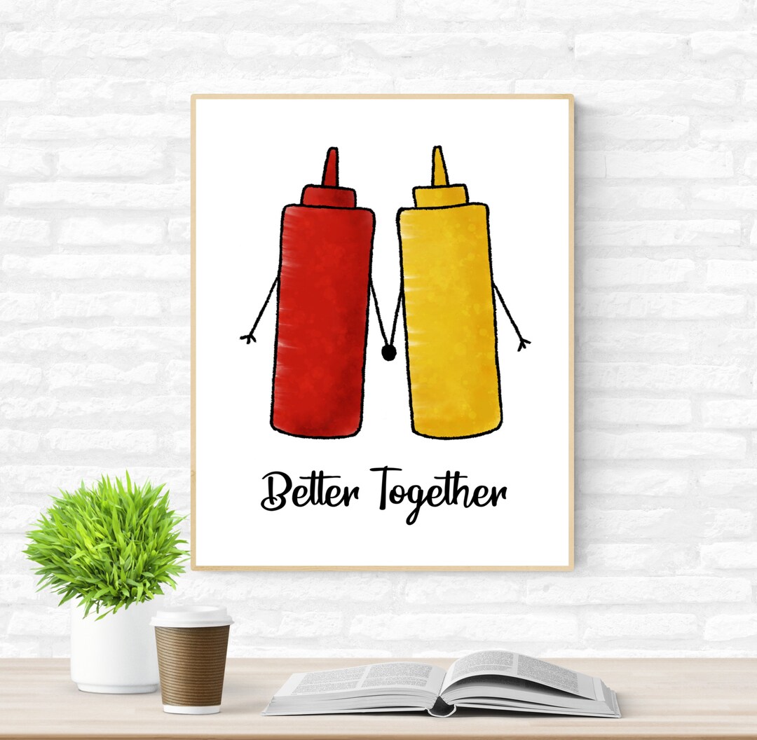 Food Art, Ketchup and Mustard, Catsup and Mustard, Watercolor Art, Wall ...