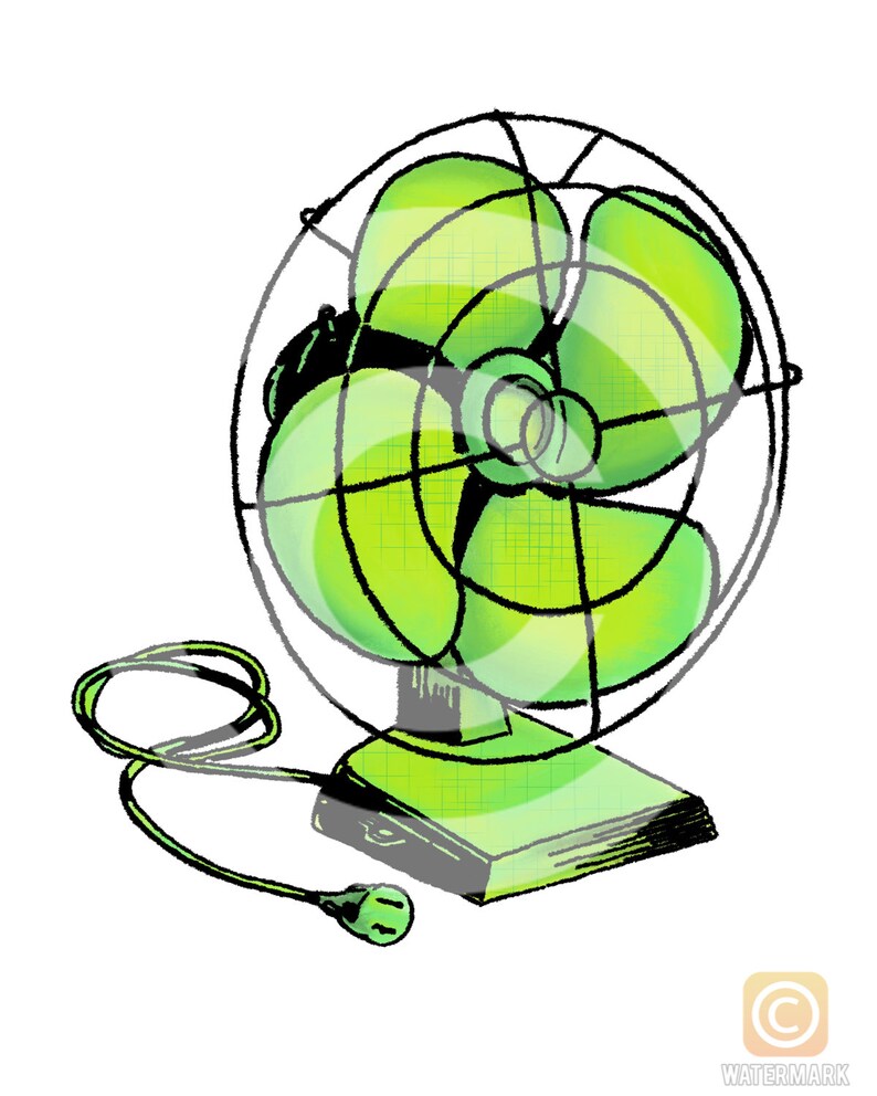 Retro Fan Watercolor and Ink Watercolor Fan Retro Decor - Etsy